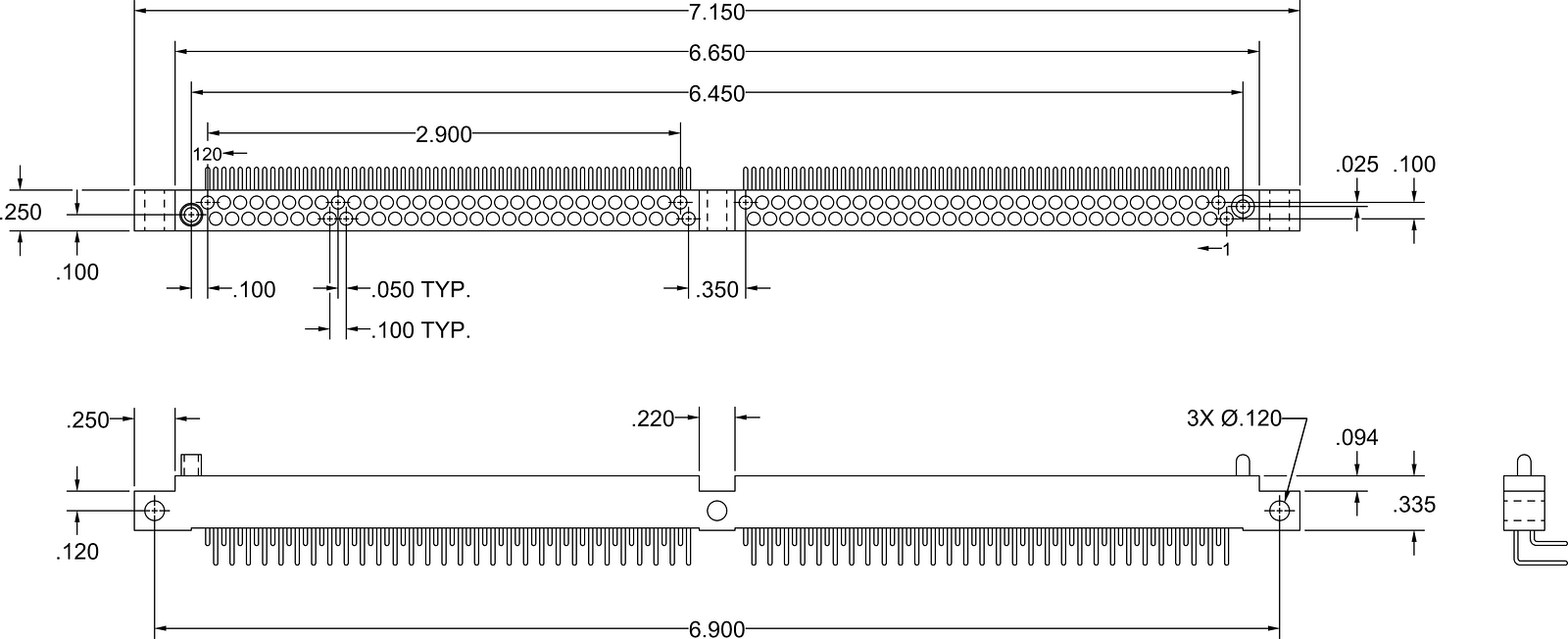 HGM 2 Row Receptacle, Right Angle | IEH